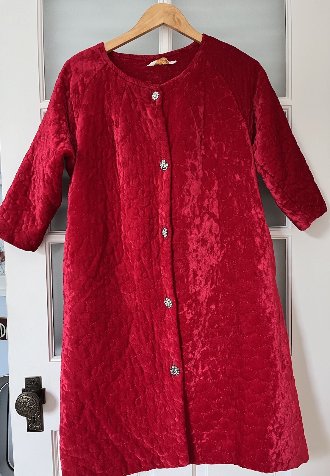 Womens Girl Robe House Coat Red Velvet Quilted Lined … - Gem