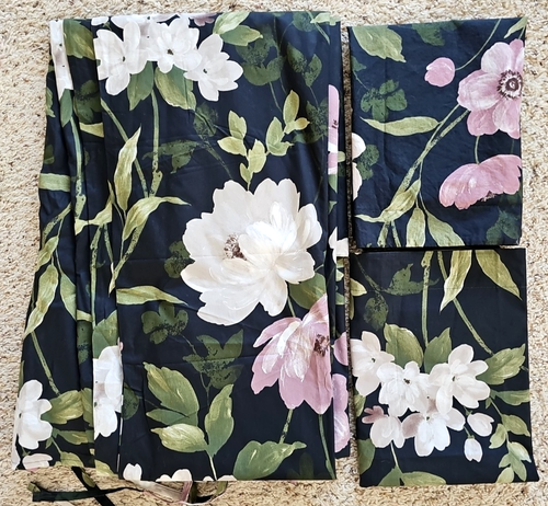IKEA BLEKFRYLE Black Floral Full Queen Duvet Cover 2 Standard Shams 100 ...