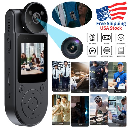 24 Hours 1080P Camcorder Mini Police Body Camera HD 180° Video DVR IR ...