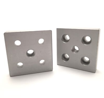 Lot of 2 80/20 2131 Center Tap Base Plate 5-Hole, 2"x2", 3/8-16 Thread ...