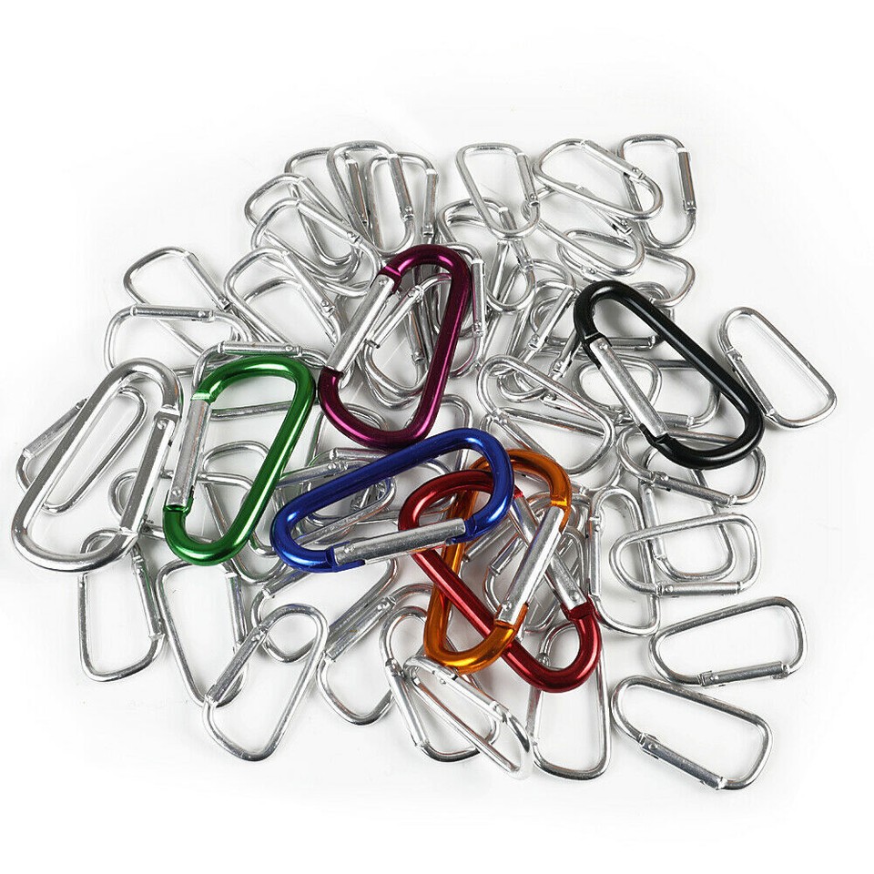 50/100 Pack Aluminum Carabiner Key Hook Keychain Buckle D Shape Spring ...