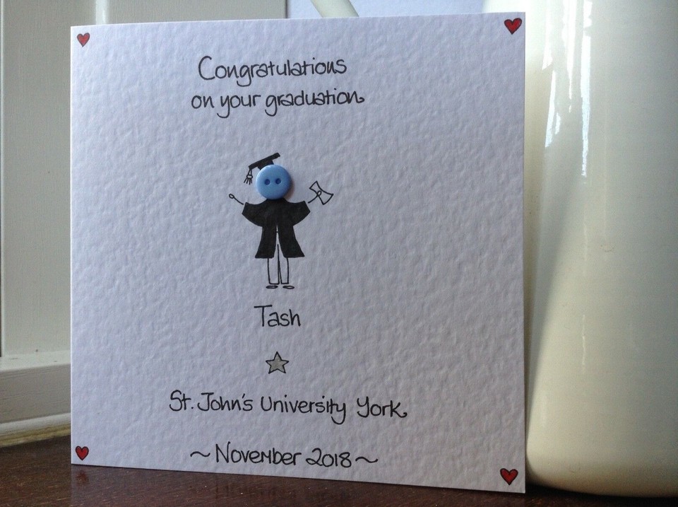 Personalised Handmade button Congratulations Graduation card boy son ...