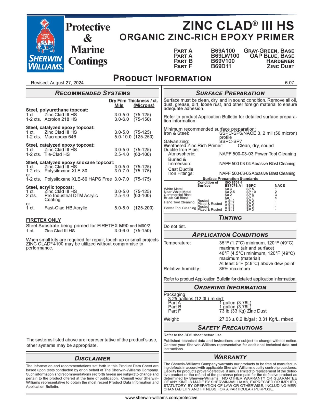 NEW Sherwin-Williams Zinc Clad III HS Epoxy Primer Coating PART A + B ...