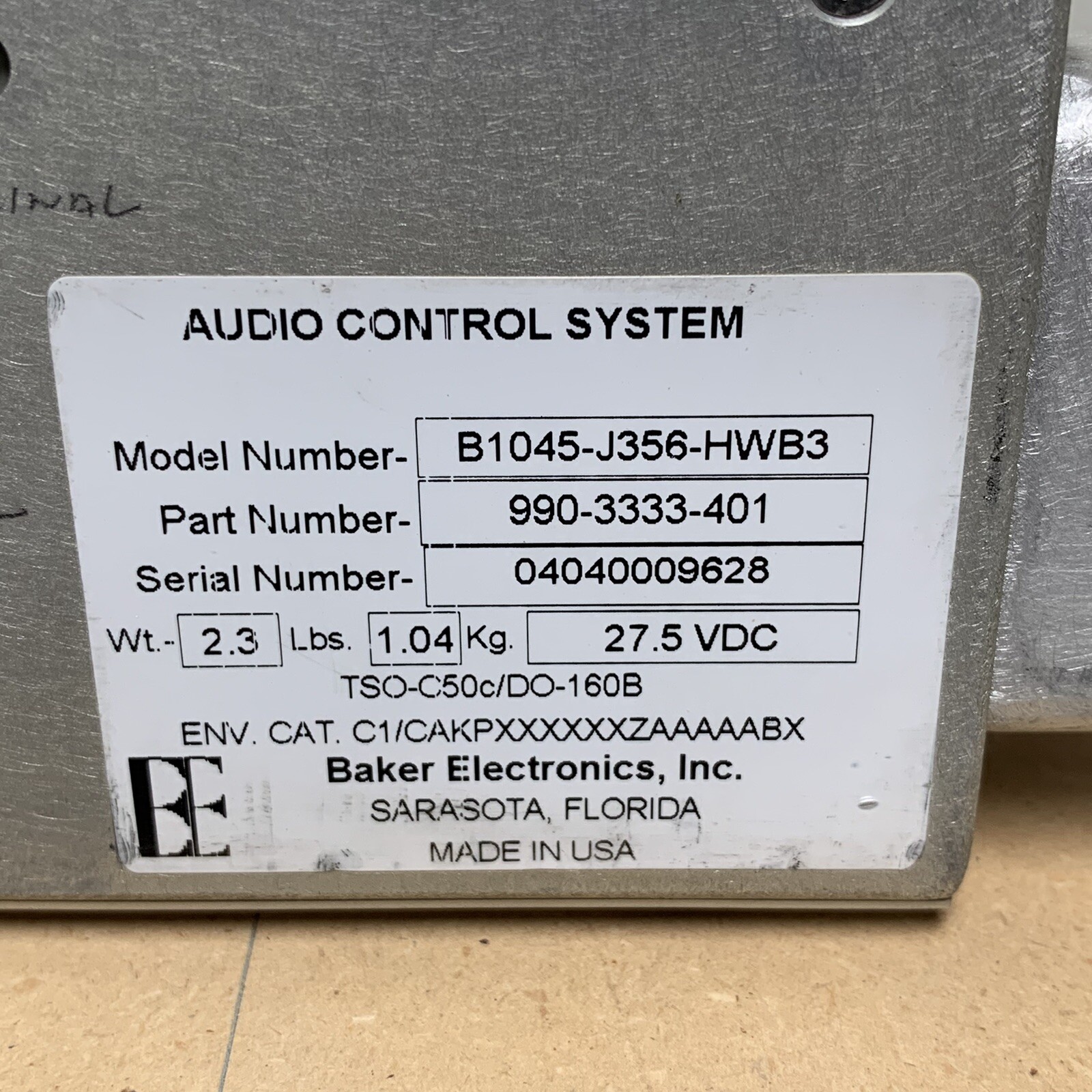 Audio Control Panel, Baker Electronics, Model B1045-J356-HWB3, PN- 990 ...