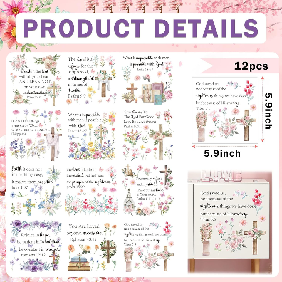 Christian Rub on Transfer for Crafts - 12 Sheets Bible Verse Transfers ...