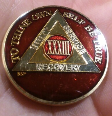 33 Year AA Sobriety Coin Medallion- Rich Mandarin Red Enamel 33rd Year ...