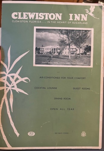 1957 Clewiston Inn Florida Restaurant Menu | eBay