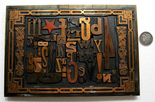 Vintage Letterpress Wood Type Collage set in a print block frame with ...