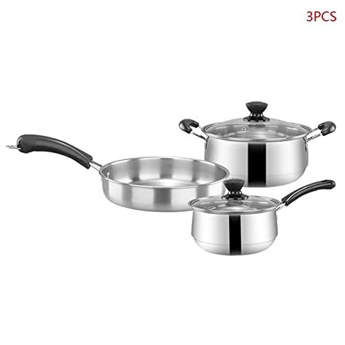 3pcsset Stainless Steel Cookware Set Flat Bottom Frying Pan Soup Pot ...