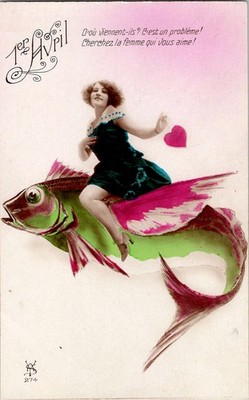 Surrealist Flying Fish French risque woman old 1920s Tinted color photo ...
