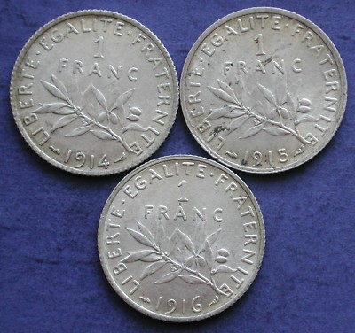 LOTTO 3 MONETE COINS MONNAIES FRANCIA REPUBLIQUE FRANÇAISE FRANC 1916 ...