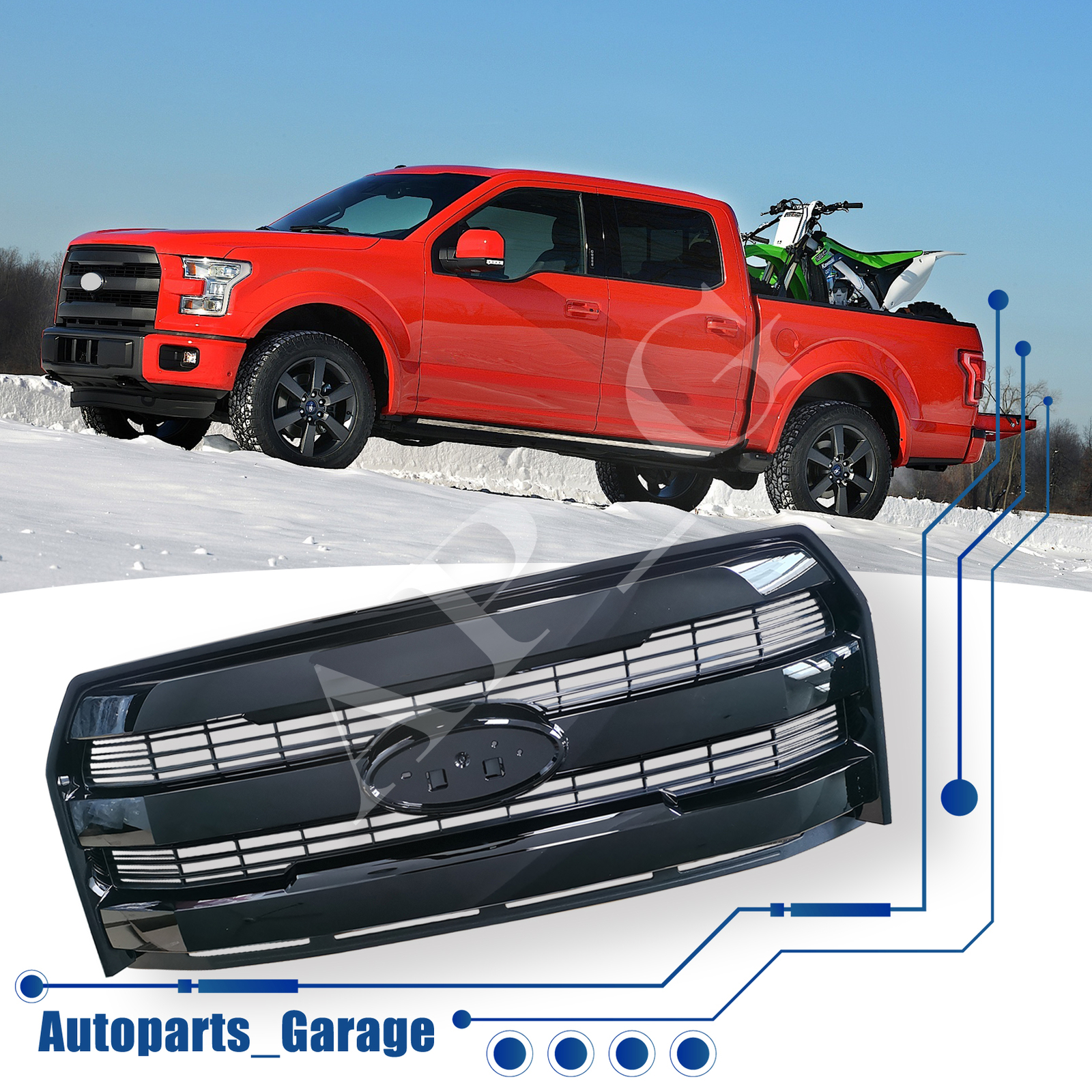 For 2015-2017 Ford F150 F-150 Front Upper Grille Grill W/O Camera ...