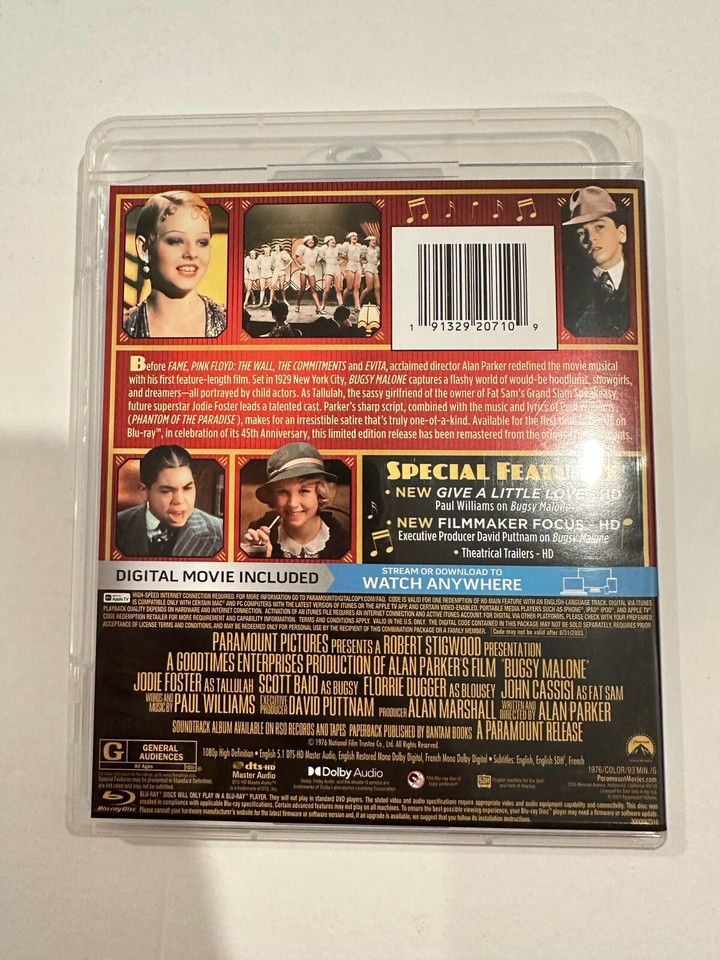 Bugsy Malone BluRay (1976 Alan Parker) Jodie Foster Scott Baio Florrie ...