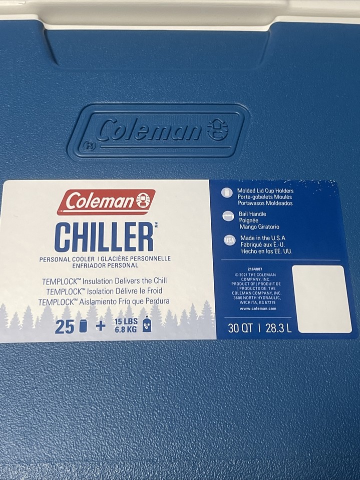 COLEMAN Chiller Personal Cooler, 30 qt, Plastic, Blue/White , 2160830 ...