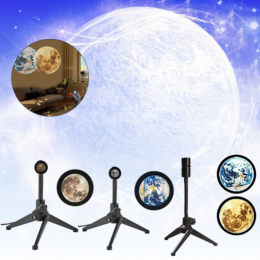 Earth Moon Projector Lamp Night Light Home Bedroom Decor Rotating ...