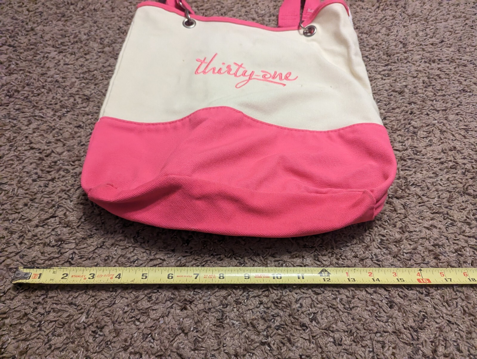 Thirty One Canvas Crew Carry-All Pink Two Tone Large Tote Bag Purse ...
