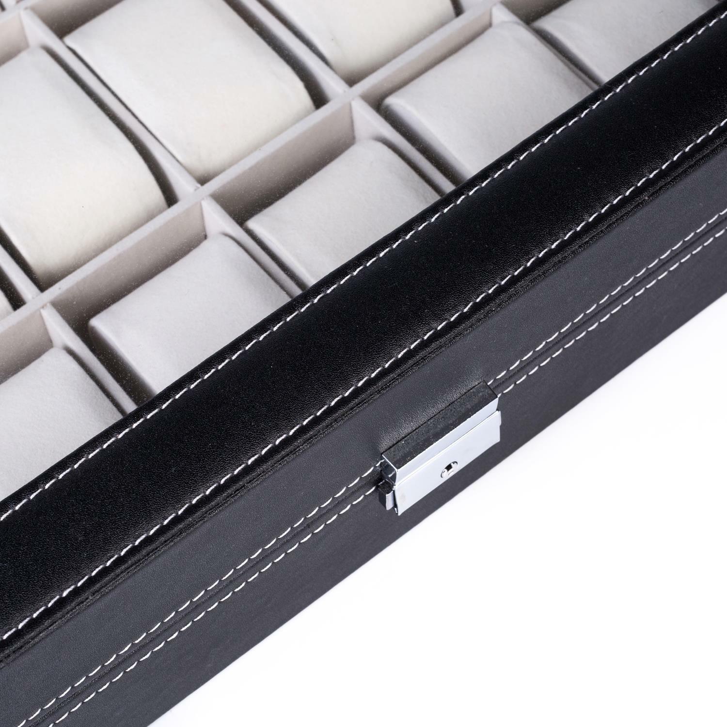 24-Slot Leather Watch Box Jewelry Storage Organizer Glass Top Display ...