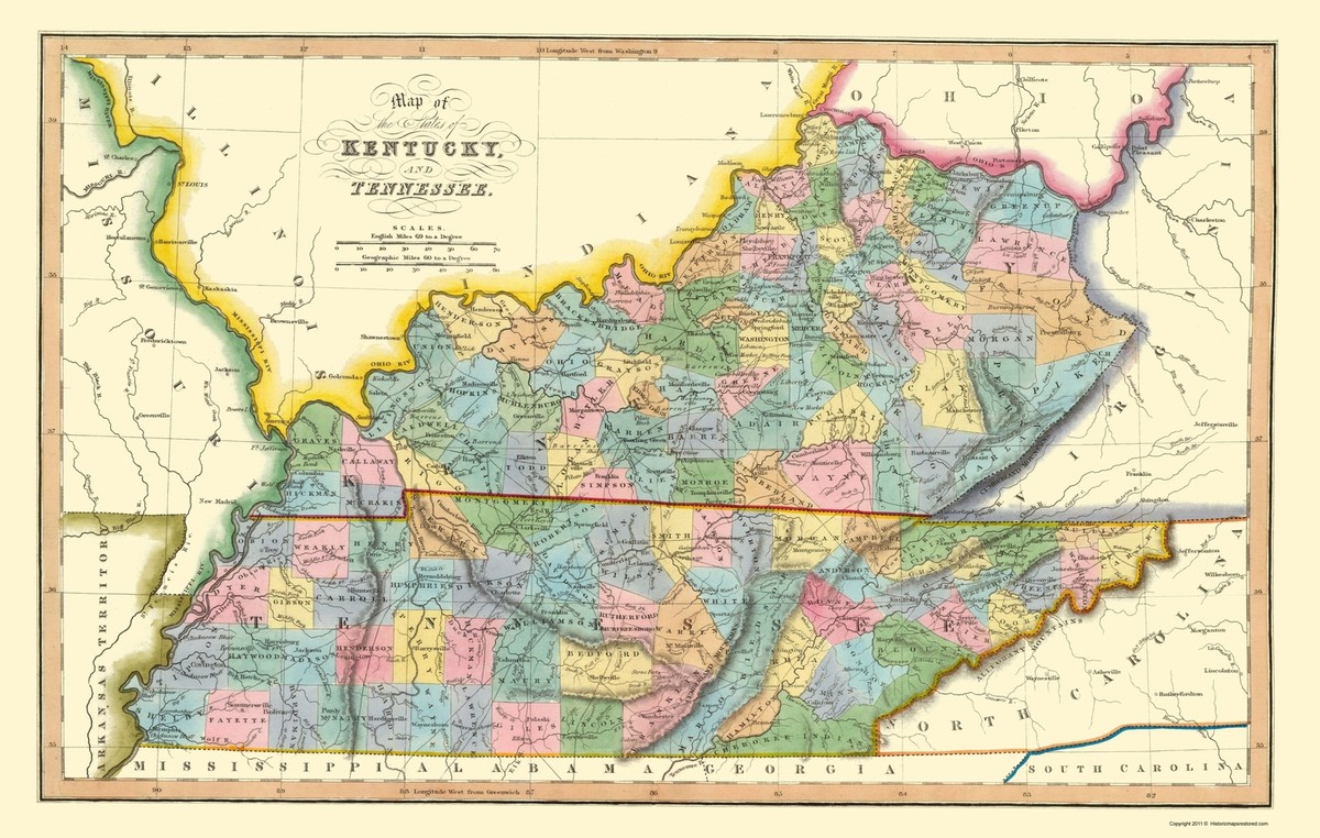 Kentucky And Tennessee Counties Map Of Tennessee And Kentucky (file