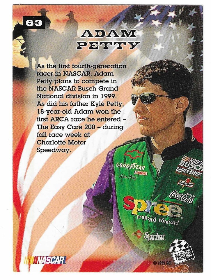 1999 PRESS PASS ADAM PETTY ROOKIE CARD CARD # 63 | eBay