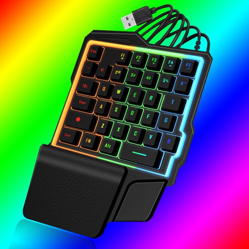 USB One-handed Membrane Gamer 35 Keys Keyboard Backlit Single Hand ...