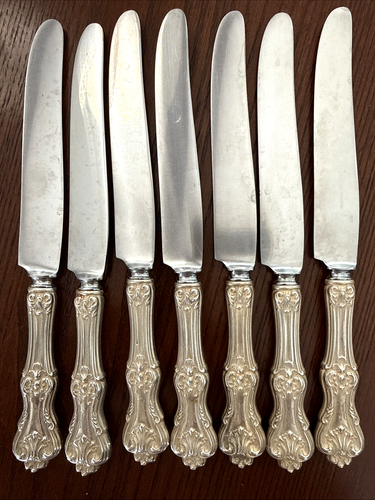 7 FRANK SMITH FEDERAL COTILLION STERLING HANDLE DINNER KNIVES mono 458g ...