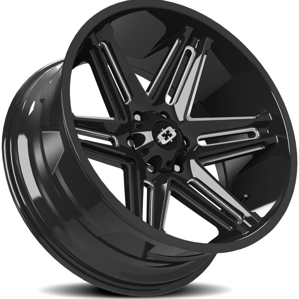 (Set of 4) Vision 363 Razor 22x10 6x135 -19mm Black/Milled Wheels Rims ...