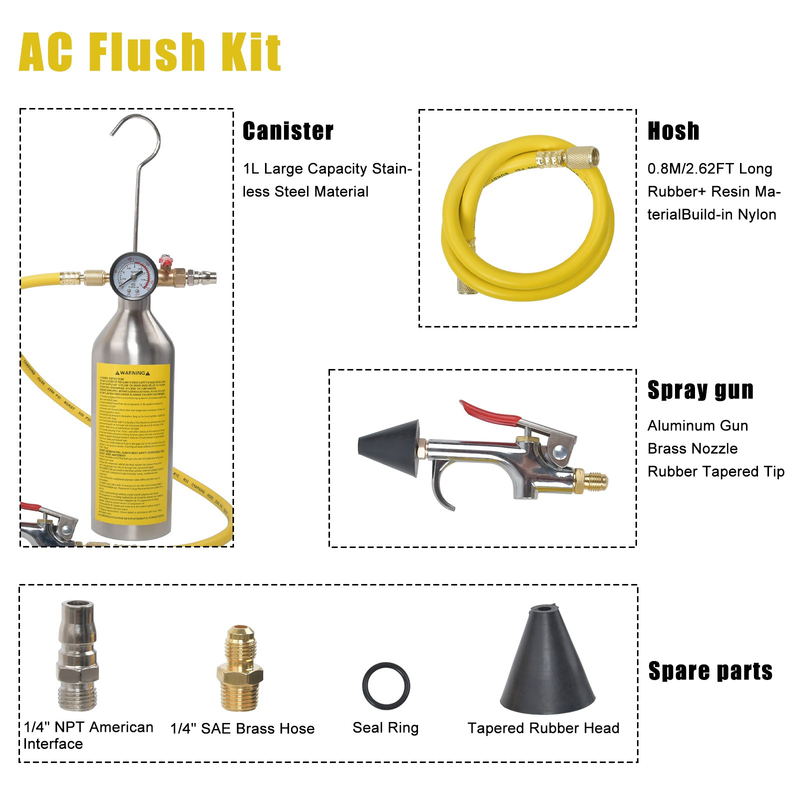 AC Flush Kits Canister Gun for Air Conditioner System Cleaning R134a