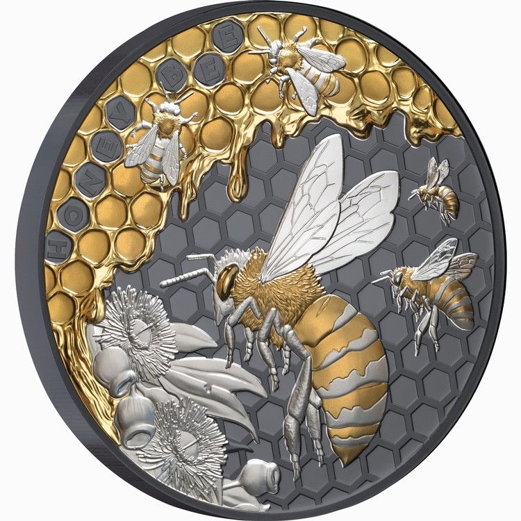 Niue 2026 HONEY BEE & Hive $10 5 Oz Pure Silver GILDED BLACK PROOF ...