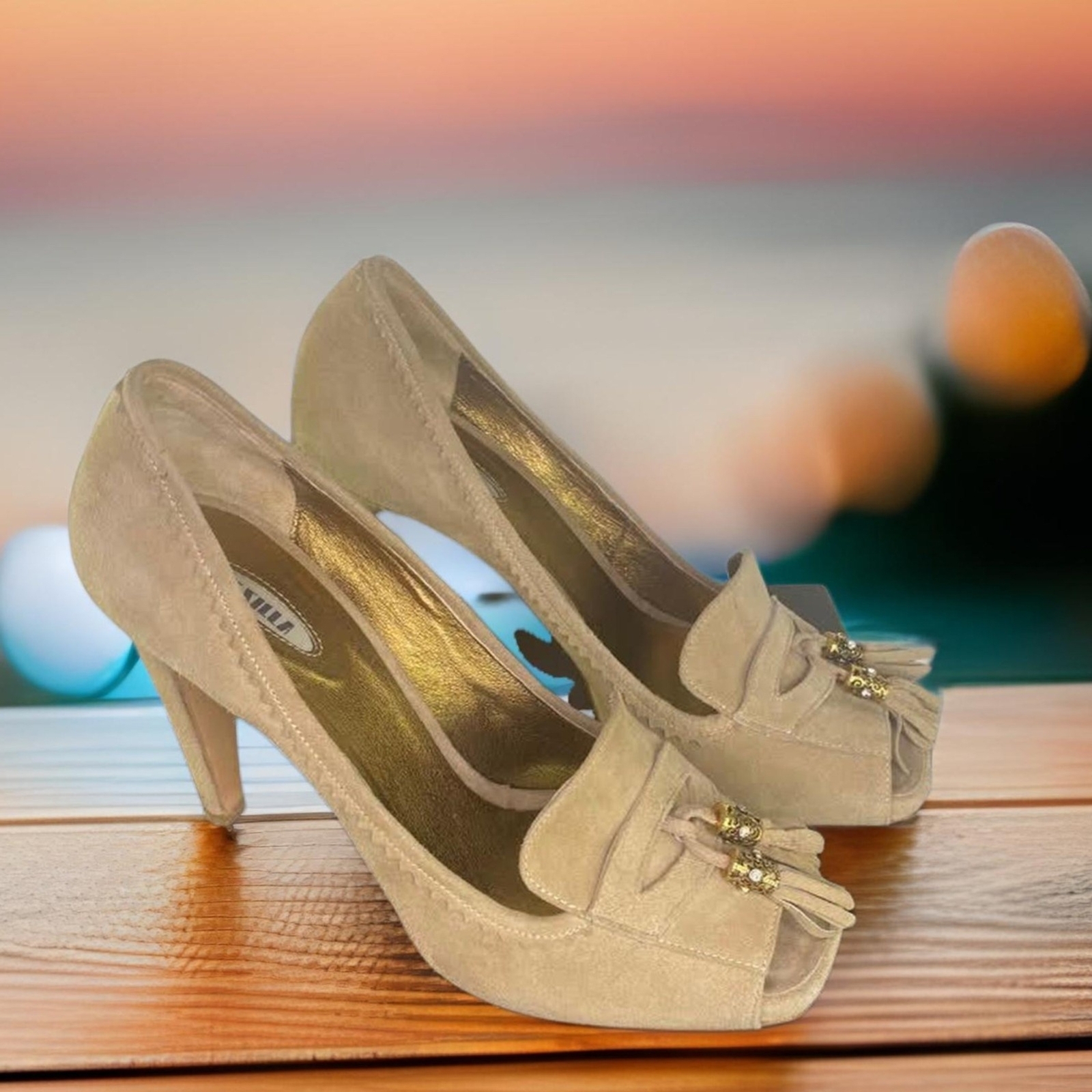 Le Silla Beige Open-Toe Heels with Tassels 7.5 | eBay