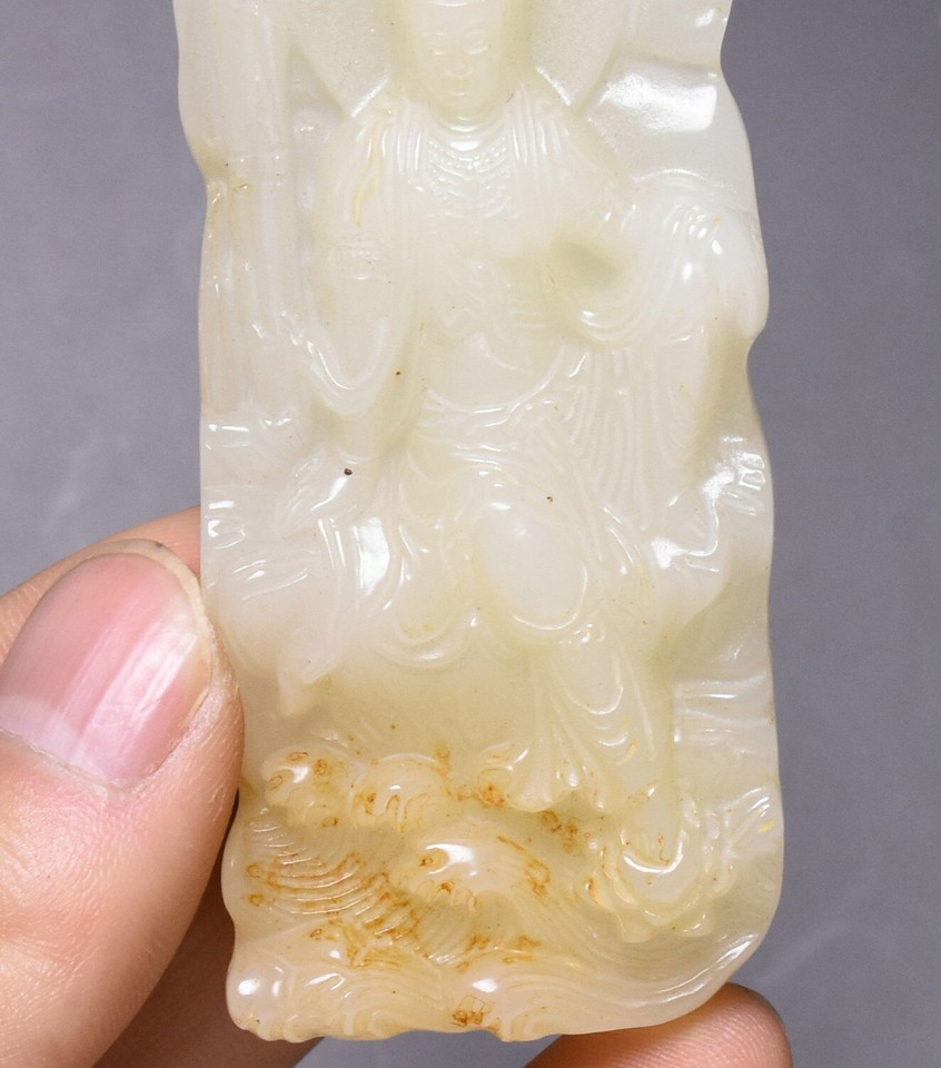 10CM Old China Natural Hetian Jade Kwan-yin Quan Guan Yin Goddess ...