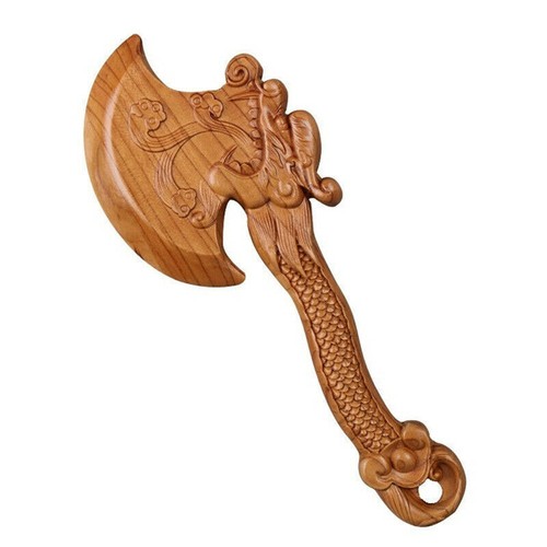 Chinese Lucky Evil Dispel Decoration Axe Feng Shui Peach Wood Carved ...