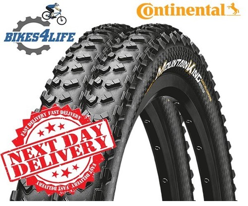 2 Continental Mountain King 26 x 2.3 Wired MTB Cycle Tyres & Schrader ...