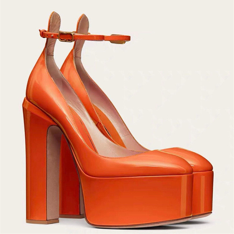 Womens Super High Platform Block Heels Faux Leather Round Toe Round Toe ...