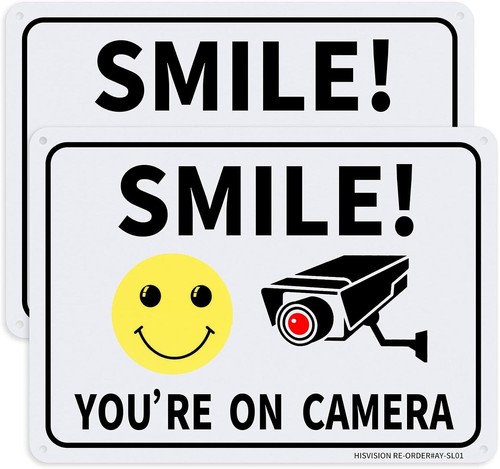 2 Pack Smile Youre on Camera Sign Rust Free Aluminum Metal UV ...