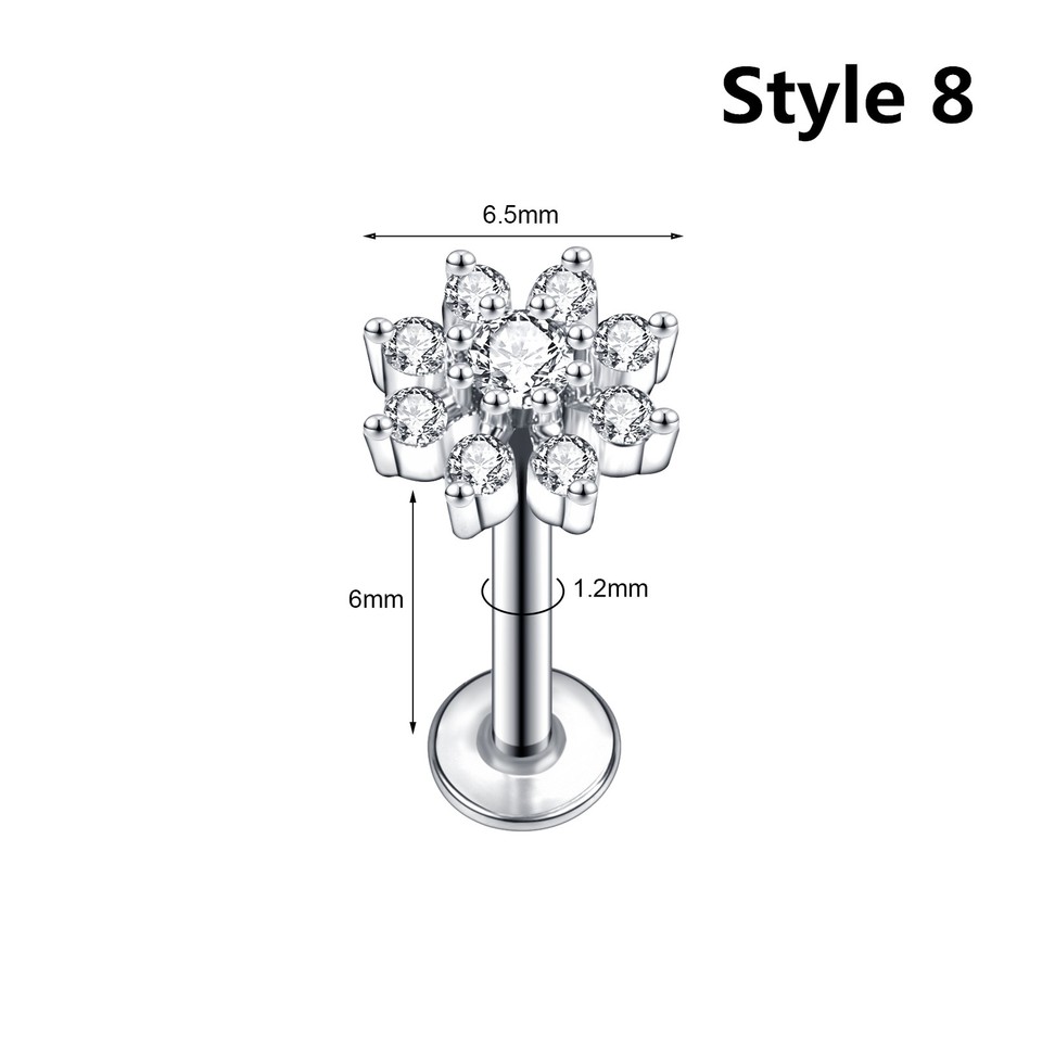 1 Pc CZ Crystal Labret Lip Piercing 16G Lip Stud Ear Tragus Helix Conch ...