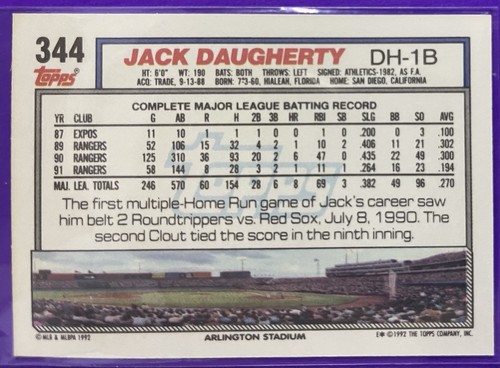 1992 Topps Jack Daugherty #344 (Condition? You be the judge.) | eBay