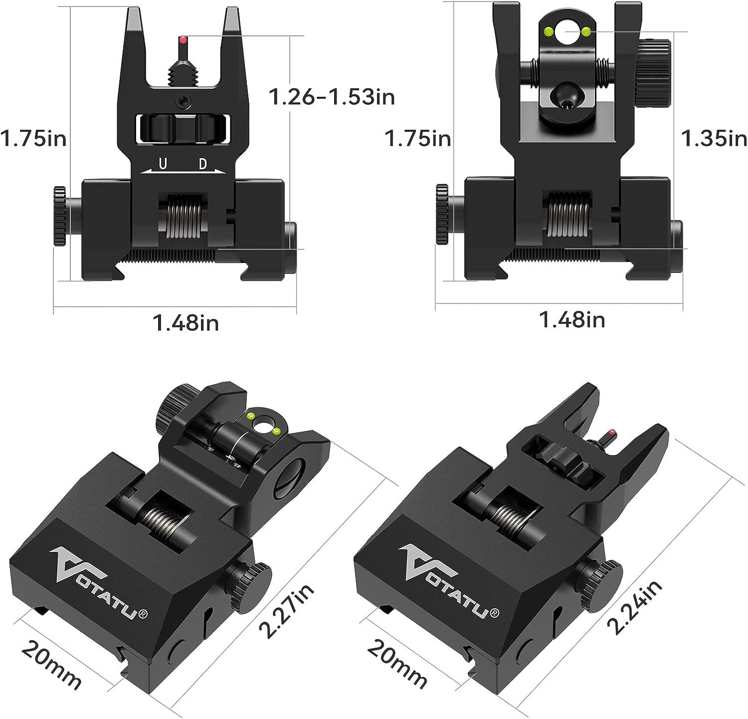 V2 Fiber Optic Iron Sights, Flip up Front and Rear Backup Sights with ...