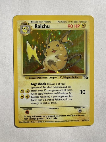 1999 Fossil Set Raichu Holo Foil #14/62 Rare WOTC Pokémon Card TCG 100% ...