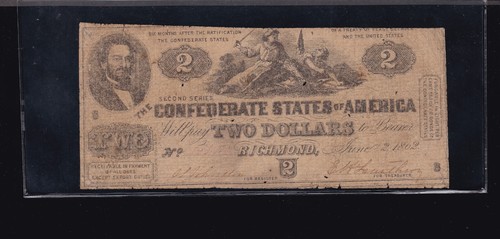 US 1862 $2 CSA T-42 Confederate State Bank Note 2nd Series VG-F (442 ...