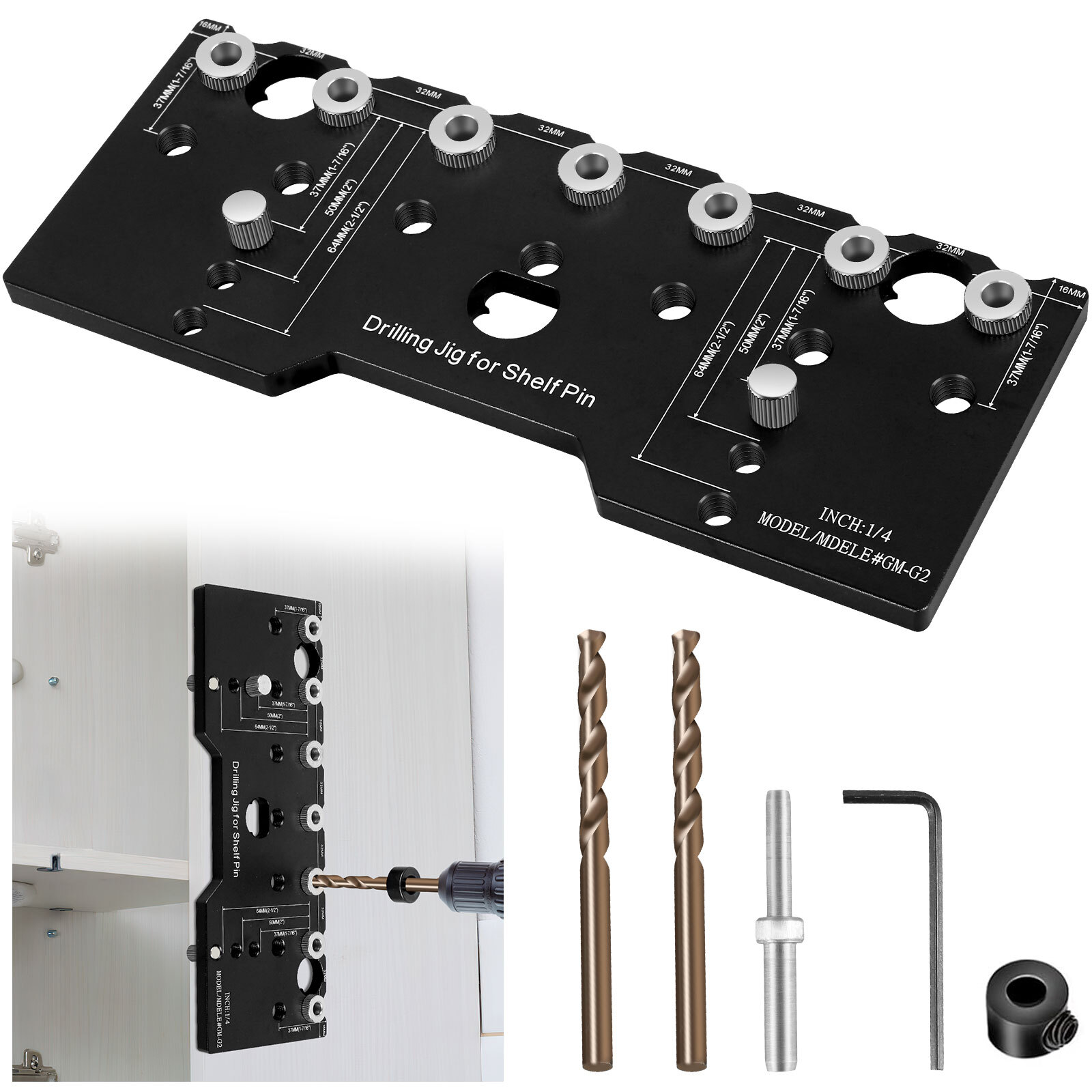 1/4 Inch Shelf Pin Drilling Jig Drill Guide for Straight Holes Cabinet ...