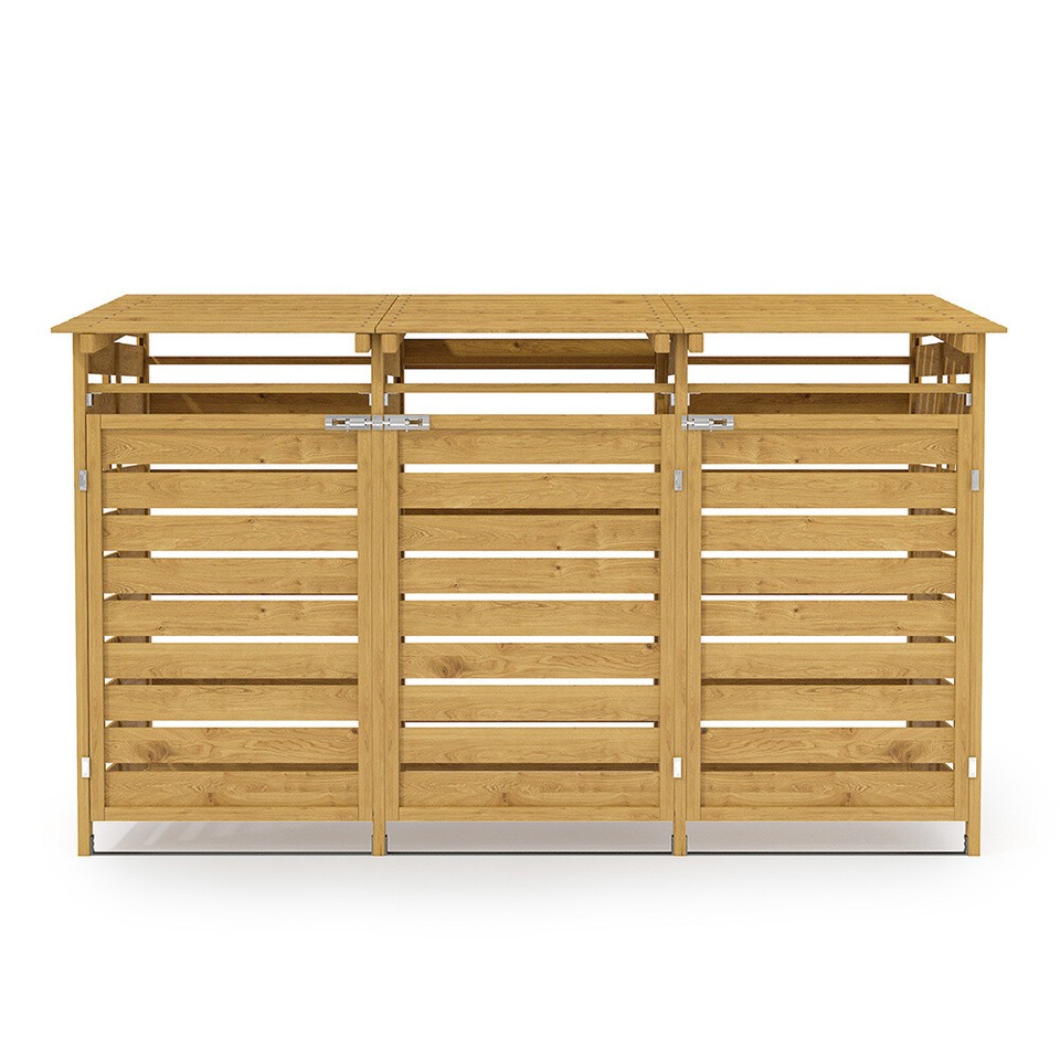 Large Triple Wheelie Bin Storage Wooden Store Cover Garden Rubbish ...
