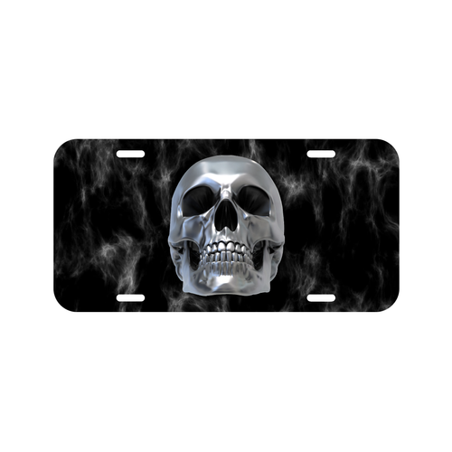 Chrome Skull Skeleton Black Flames Badass Vehicle License Plate Death ...