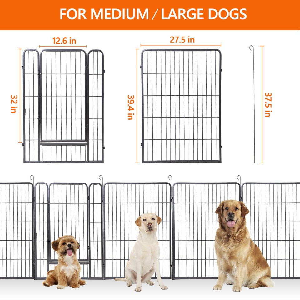 40 inch H Dog Fence Outdoor for Yard 8 Panels Dog Pet Playpen Exercise ...