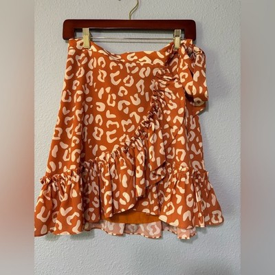 Hutch Anthropologie Orange & Cream Ruffle Trim Animal Print Wrap Mini ...
