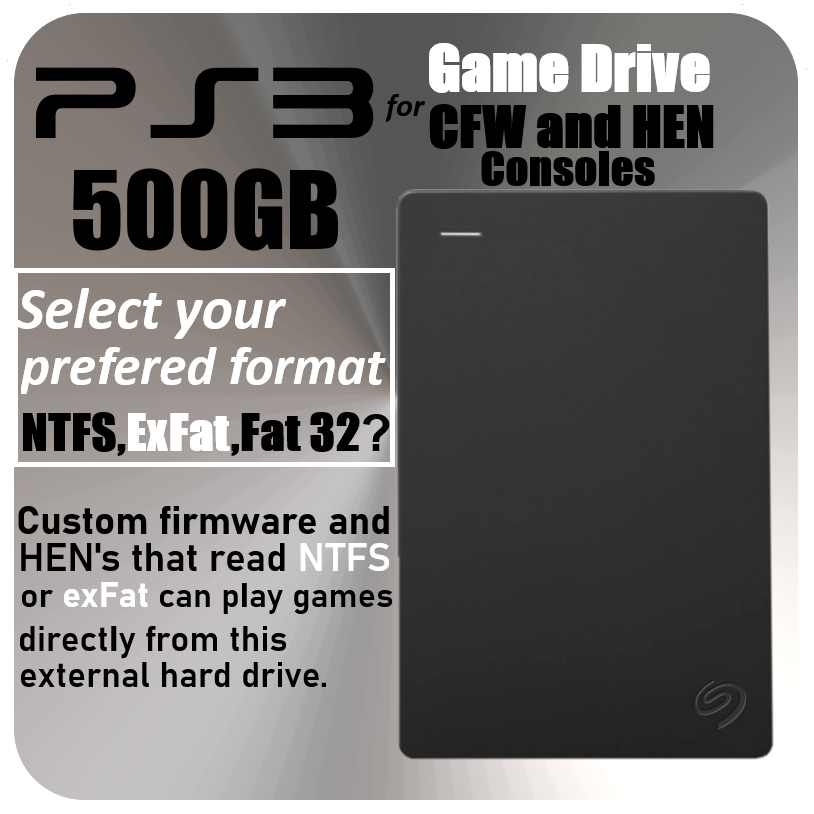 PS3 External Hard Drive 500GB for Custom Firmware & HEN Select format ...