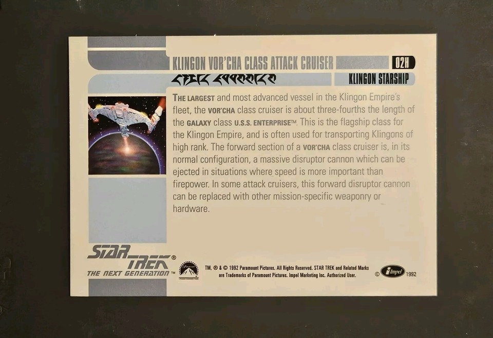 1992 Impel Star Trek Next Generation Klingon Vor'Cha Ship Hologram Card ...