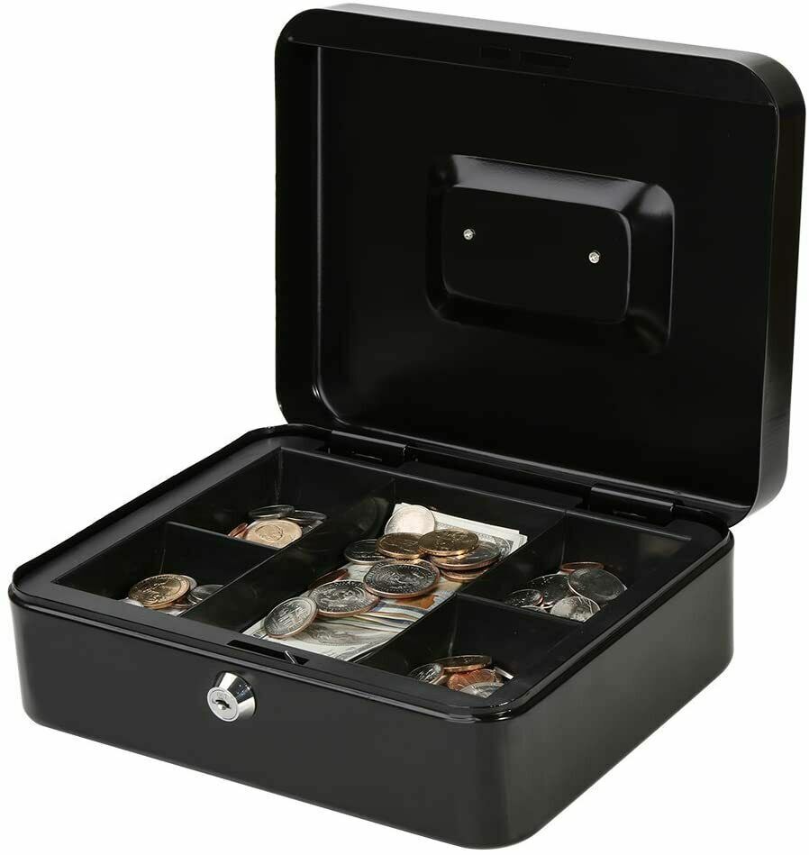 Metal Cash Box Money Bank Deposit Steel Tin Security Safe Petty Key ...