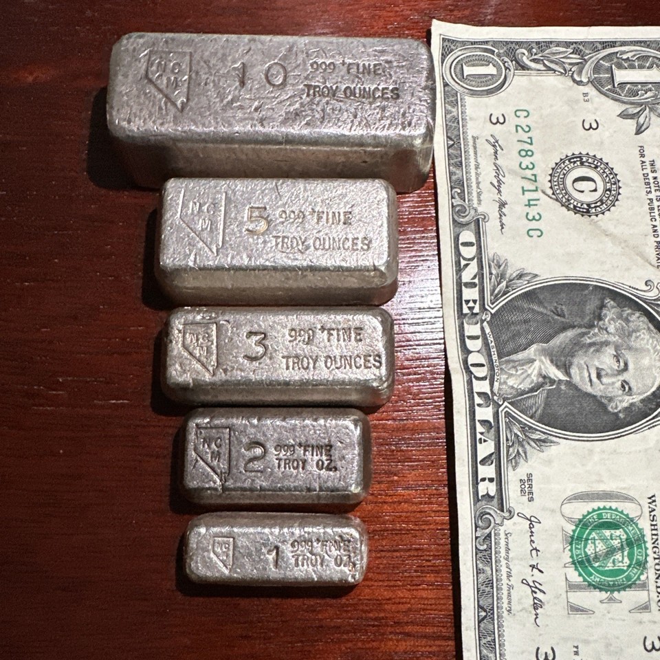 RARE Vintage NCM Nevada Coin Mart Oz. .999 Silver Poured Bars Set Of 5 ...