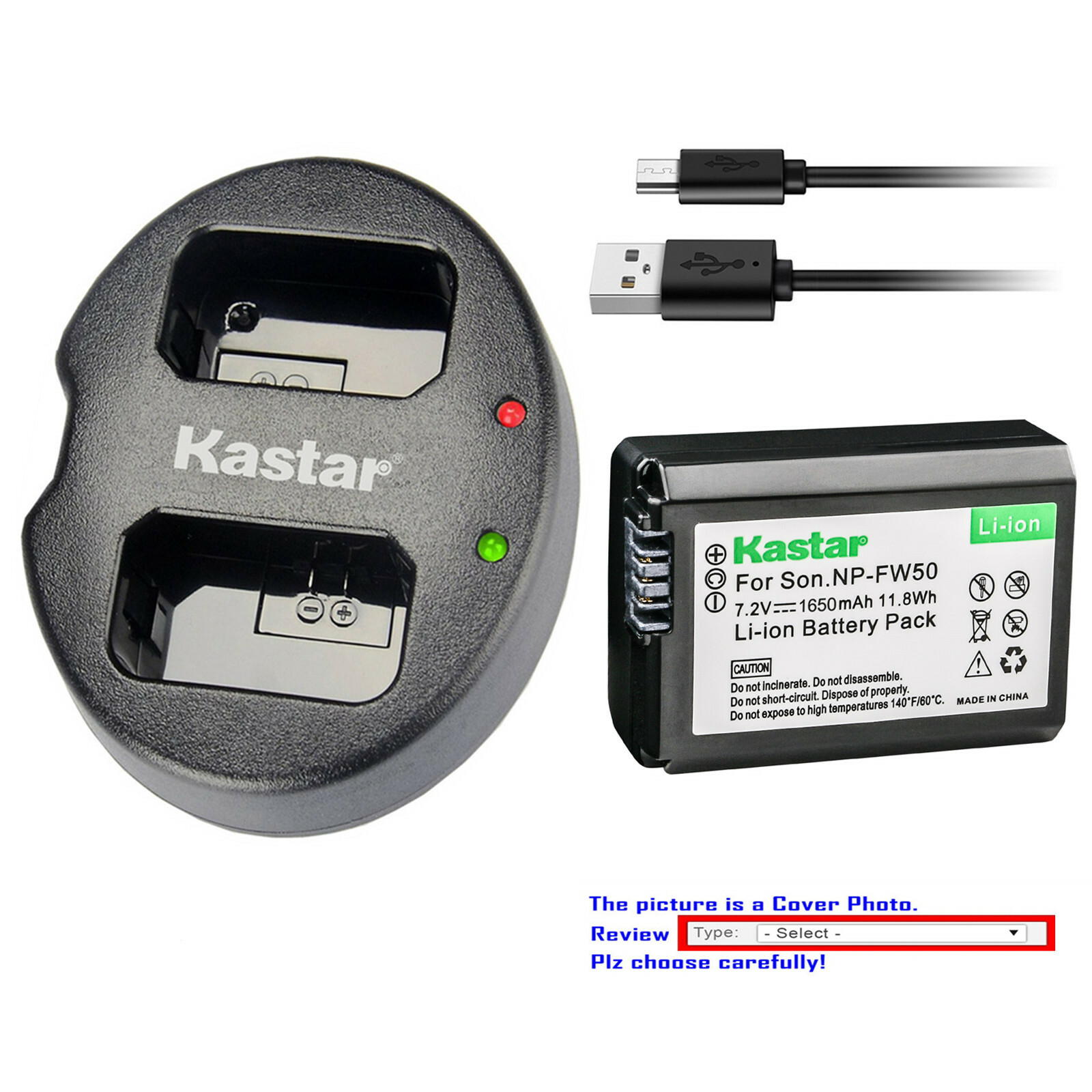Kastar Battery Dual USB Charger for Sony NP-FW50 Sony NEX-5 NEX-5N NEX ...