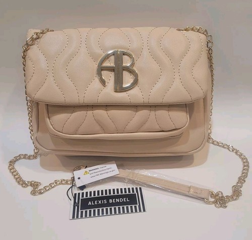 Alexis Bendel Beige Gold Chain Strap Vegan Leather Quilted Crossbody ...